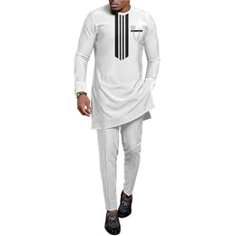 African Men Dashiki Long Sleeve 2pc Traditional Outfit Set